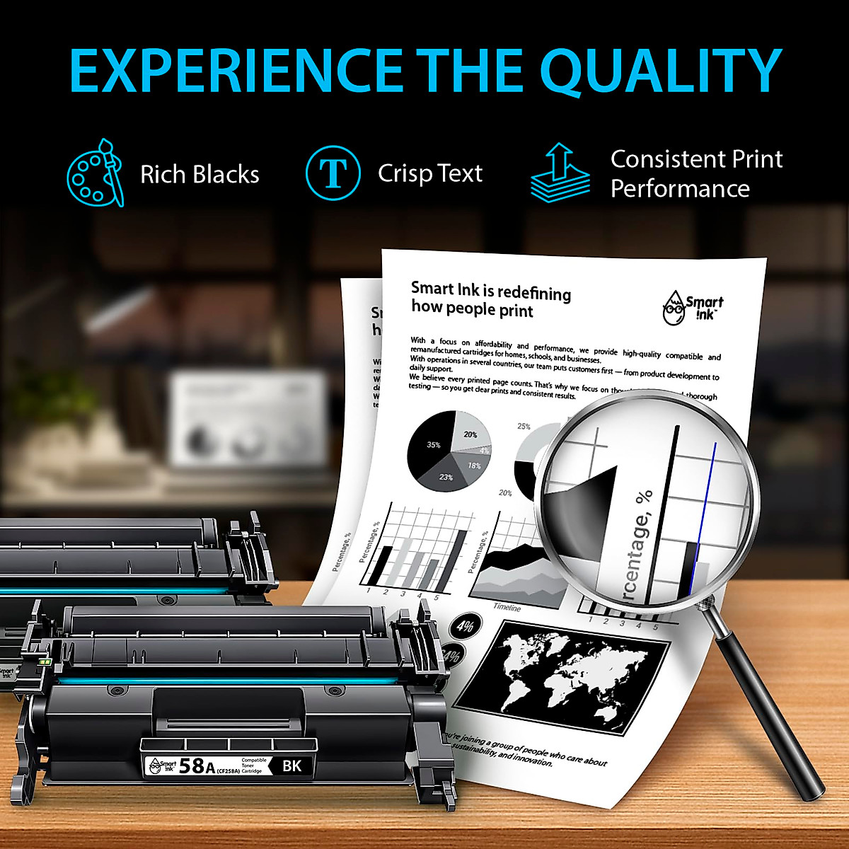 Smart Ink Compatible Toner Cartridge Replacement (with CHIP) for HP 58A CF258A 58X CF258X 58 (2 Black Pack) to use with HP Laserjet Pro M404n M404dn M404dw MFP M428fdw M428fdn M428dw Printers
