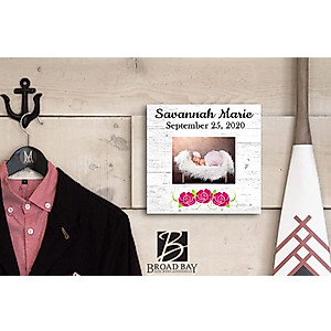 New Baby Frame Alternative - Personalized Baby Girl Birth Gift - Upload Picture or Photo - with Customized Name and Birthday Flowers