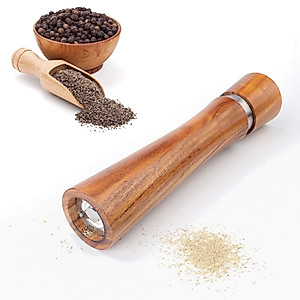 Pepper Grinder, VanlonPro Wooden Pepper Mill Salt Mill, Adjustable Coarseness Peppermill and easily refillable, Ceramic Grinding Mechanism (10 Inch, 2 Pack)