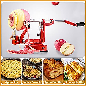 Apple Peeler Slicer Corer with Stainless Steel Blades and Powerful Suction Base for Apples Pears Potatoes(Red)