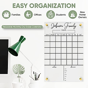 Personalized Acrylic Calendar for Wall - Ships Next Day, Made in America, Clear Dry Erase Planner for Home, Office, & Family, Glass Calendar Alternative, Easy to Clean (Clear, 16x20)