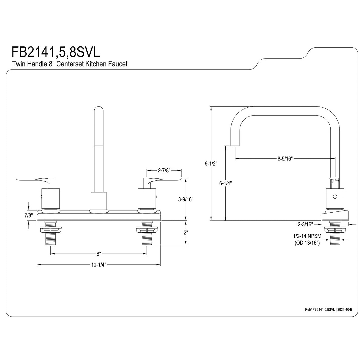 Kingston Brass FB2148SVL Serena 8" Centerset Kitchen Faucet, Brushed Nickel