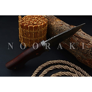 SBK162 Custom Handmade Damascus Steel Knife - Full Tang Rosewood Handle, with Leather Sheath 10inches