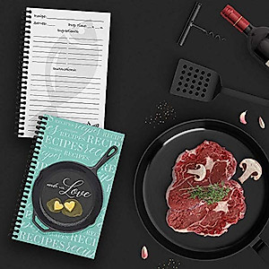 Gotcha Covered Notebooks Softcover Recipes With Love 5.5" x 8.5" Spiral Recipe Notebook/Journal, 120 Recipe Pages, Durable Gloss Laminated Cover, Black Wire-o Spiral. Made in the USA