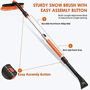 AstroAI 47.2" Ice Scraper and Extendable Snow Brush for Car Windshield with Foam Grip and 360° Pivoting Brush Head for Christmas Car Auto Truck SUV(Orange)