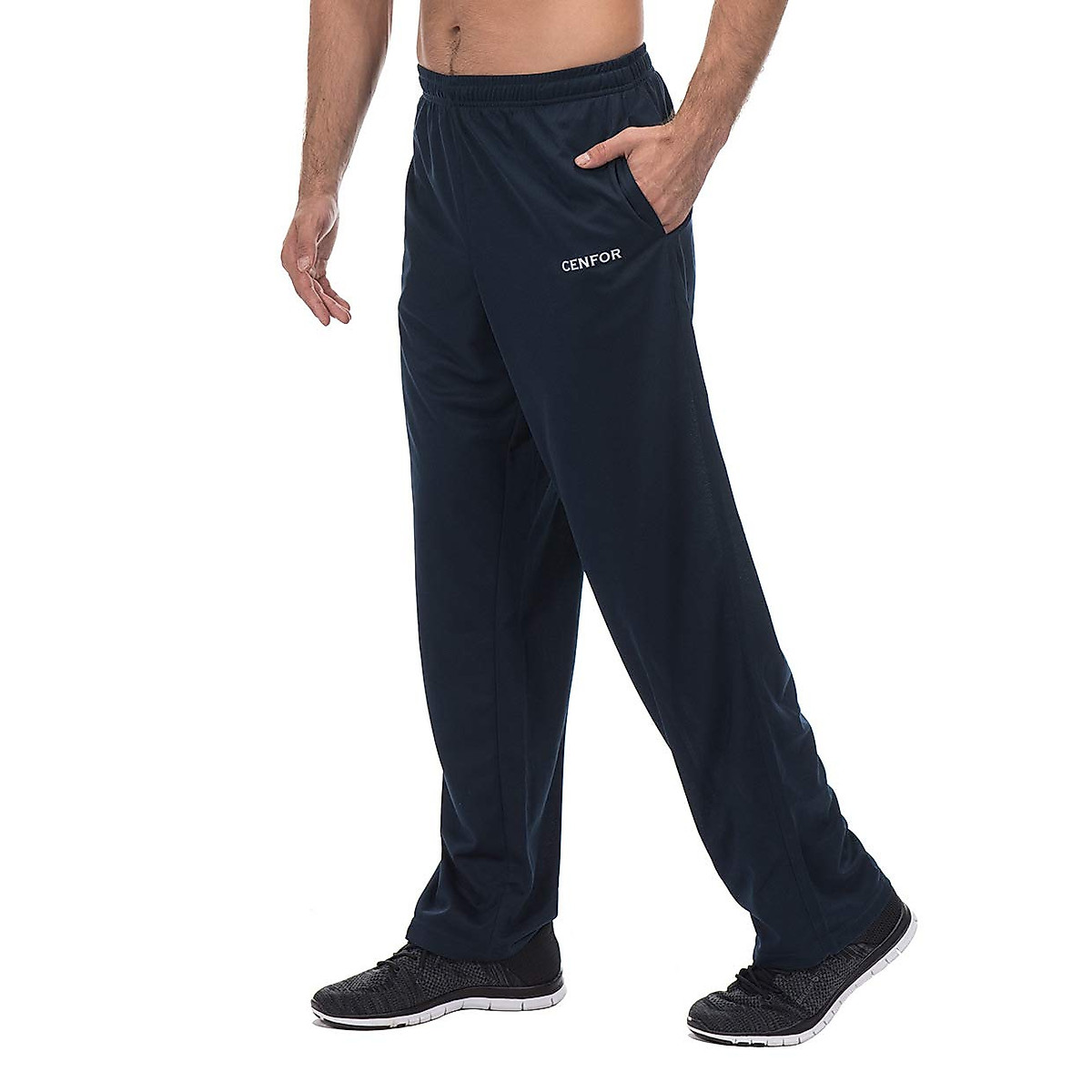 CENFOR Men's Sweatpants Pockets Open Bottom Athletic Pants Jogging, Workout, Gym, Running, Hiking,Training(Navy Blue,M)