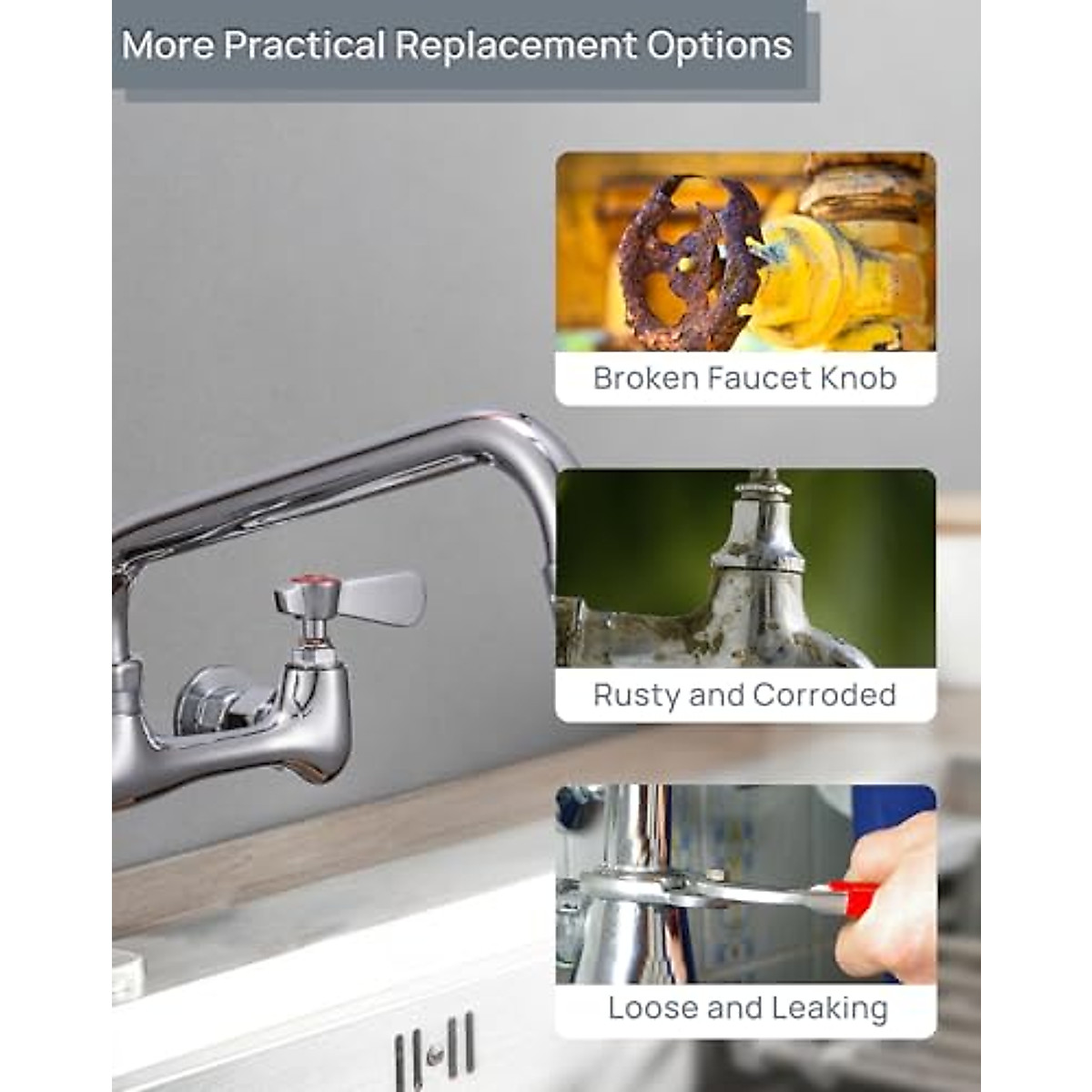 Phivan Commercial Faucet Parts Kitchen Faucet Handle Replacement Kit - 2 Pack Lever Handles 0.43" Round Stem Hole Fits Most 3/8" Shaft, Ideal for Kitchen, Laundry, Restaurant, and Industrial Use