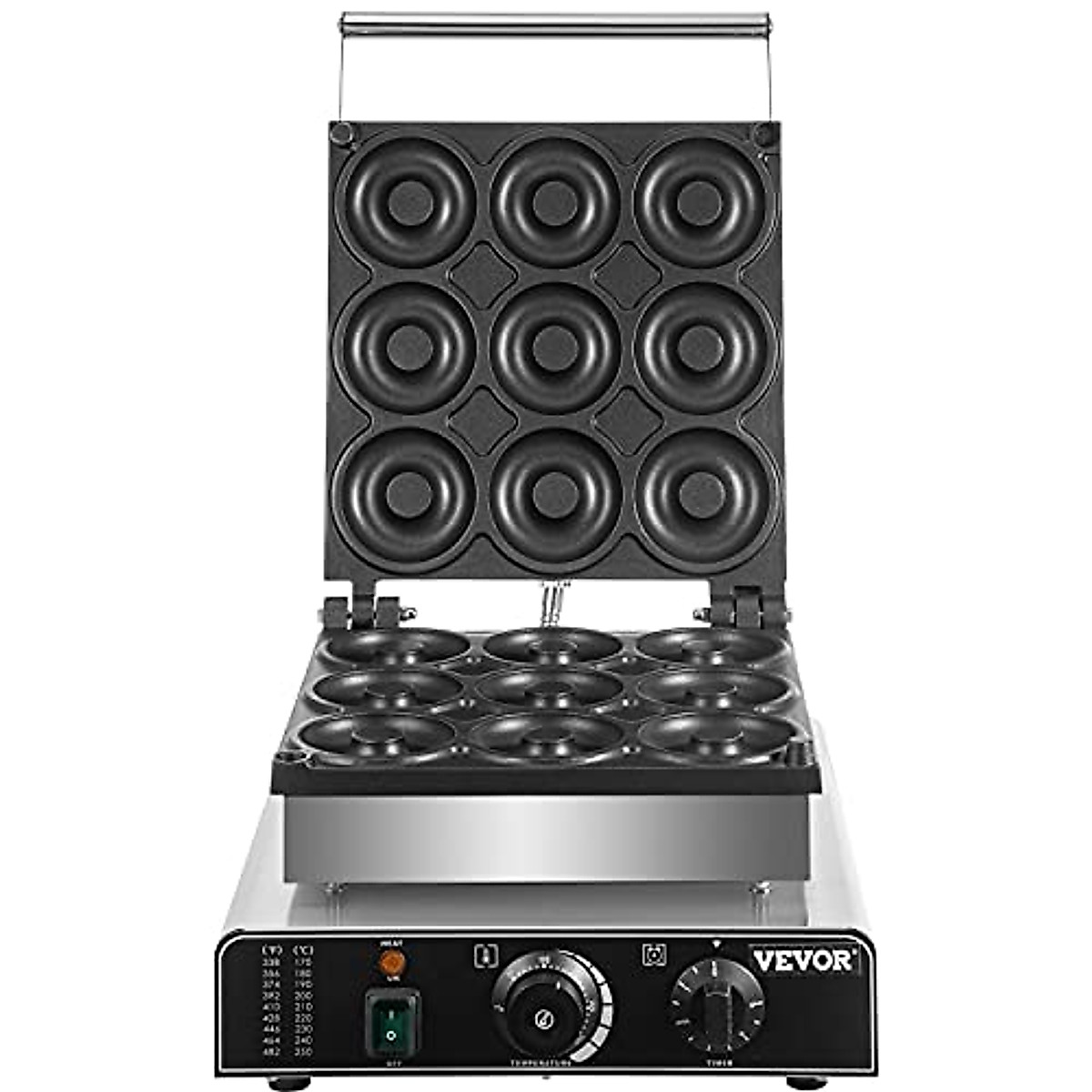 VEVOR Electric Donut Maker, 9 Holes Commercial Donut Machine, 2000W Electric Doughnut Machine, Double-Sided Heating Commercial Donut Maker, for Home & Commercial Use with Non-stick Teflon Coating