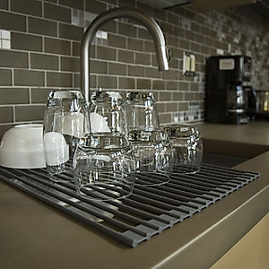 Domestic Corner - Roll-Up Over-The-Sink Dish Drying Rack - Versatile Kitchen Sink Accessories for Dishes, Pots, and Produce Drying - Essential Home and Apartment Accessories - Turquoise