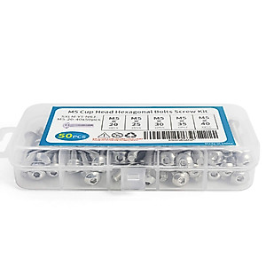 M5 x 20mm 25mm 30mm 35mm 40mm Button Head Socket Cap Screws Bolts, 304 Stainless Steel, Bright Finish, Metric Allen Hex Drive, Fully Threaded, 50PCS