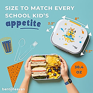Bentoheaven Premium Bento Lunch Box for Kids, 9 Designs, Leak-proof 3-4 Compartments, Divider, Ideal size 30oz, Microwave/Dishwasher Safe Kids Bento Box (Loncheras Para Niños/Niñas)[Orange Gray]
