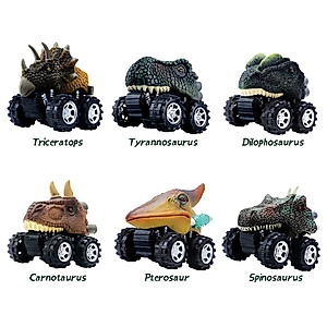 DINOBROS Dinosaur Toy Pull Back Cars 6 Pack Dinosaur Boy Toys Age 3,4,5,6,7 Dino T-Rex Games