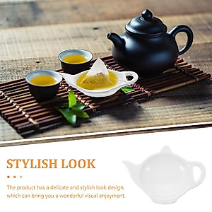 BESTonZON 2pcs Ceramic Tea Bag Saucer Spoon Stand Rev Coffee Ceramic Tea Bag Holder Teapot Shaped Tea Bag Holder Tea Bags Decor Soy Sushi Dipping Bowls Side Dish Bowl Tea Bag Coaster Classic