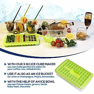 Large Ice Cube Mold, Ice Cube Tray for Freezer, Sphere Ice Container for Cocktails, 55 Mini Nugget Tray with Lid and Bin, Pebble Ice Bucket-Comes with Scoop, Cover, Ice Maker and Holder.