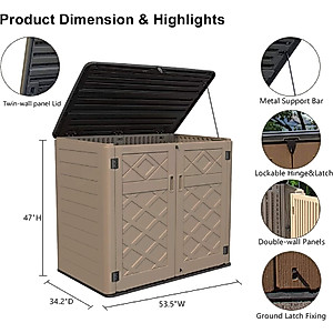 HOMSPARK Storage Shed Weather Resistance, Multi-Purpose Outdoor Storage Cabinet for Backyards and Patios, Horizontal Storage Shed for Lawnmower, Patio Accessories (Coffee, X Large - 48 cu.ft)