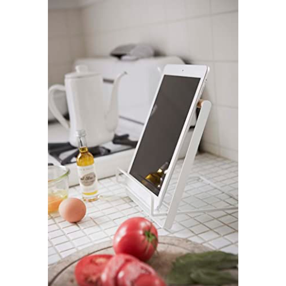 Yamazaki Home Tosca Cookbook Stand - Kitchen Cooking Recipe Holder for Counter - Steel + Wood