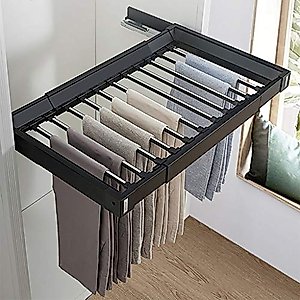 FKhanger Wardrobe Drawer Trouser Rack with Buffer System,Pull-Out Closet Scarf Jeans Storage Sliding Rail,(45-120cm) Adjustable Width (Size : (45-60) 46cm)