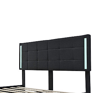 Upholstered Bed with LED Lights and USB Charging, Queen Size Storage Bed Platform Frame with Headboard and 4 Drawers for Bedroom, No Spring Box Required (Dark Gray)