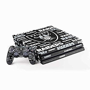 Skinit Decal Gaming Skin Compatible with PS4 Pro Console and Controller Bundle - Officially Licensed NFL Las Vegas Raiders Black Blast Design