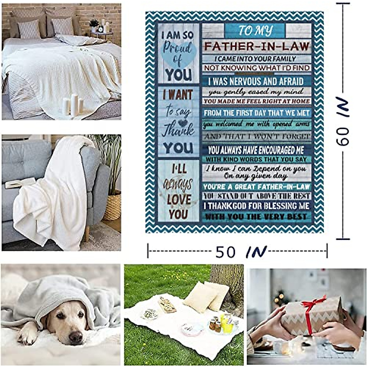 Father in Law Gift from Daughter in Law/Son in Law,Fathers Day Blanket Gifts for Father in Law,Father of The Groom Gift,Father in Law Blanket,Gifts for Father in Law for Birthday Christmas 60"x50"