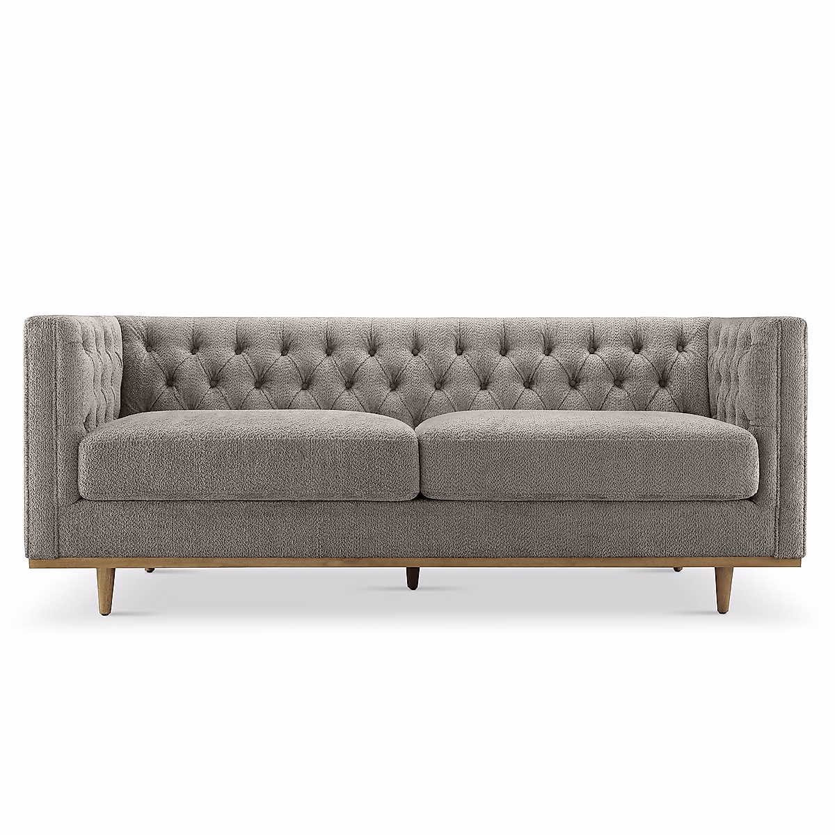 CHERS 79 Inch Sofa Couch with Button Tufted Back, Vintage Mid Century Modern Sofa, Fabric Upholstered Loveseat, 2-Seater Couches for Living Room, Bedroom, Office, Square Arms, Solid Wood Legs, Gray