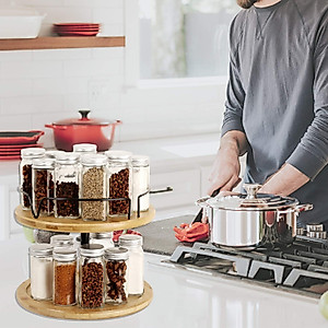 simesove Lazy Susan Turntable 10inch Bamboo Spinning Spice Rack Holder Kitchen Cabinet Counter Top Organizer 360 Degree Turntable Turning Table （Bamboo, 10" (2 Tier)