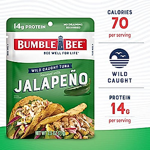 Bumble Bee Jalapeño Seasoned Tuna, 2.5 oz Pouches (Pack of 12) - Ready to Eat - Wild Caught Tuna Pouch - 14g Protein per Serving - No Draining Required