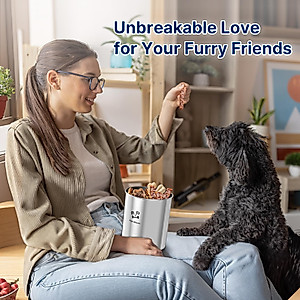 17 oz/6 cups+31 oz/10 cups 2PK Stainless Steel Dog Treat Container Airtight with Wooden Lid to Keep Fresh, Metal Dog Food Storage Container with Ceramic Bone Handle, Easy Clean Dog Treat Jar Bin