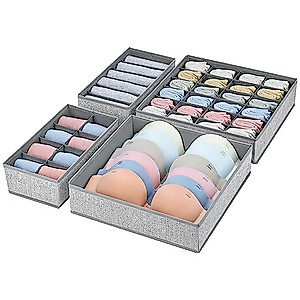 Easortm Sock Drawer Organizer Divider, Underwear Dresser Organizer, Large Bra Organizer for Drawer, Foldable Clothing Drawer Organizer for Socks, Panties, Bras, Shirts, Set of 4, Blended