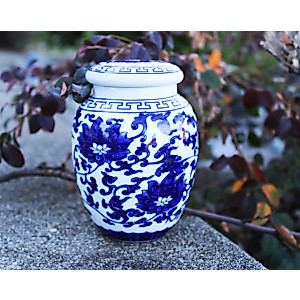 Decorative Blue and White Lotus Pattern Porcelain Storage Container or Display Unit. Small