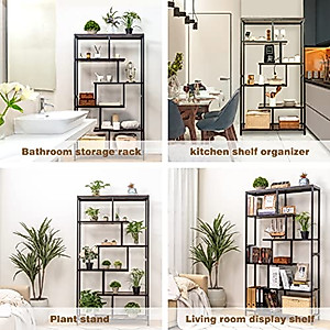 Tektalk Bookshelf，Rustic 6 Open Shelves Bookcase, Standing Book Shelf Display Bookshelves Storage Organizer Rack for Bedroom Living Room Home Office - Brown