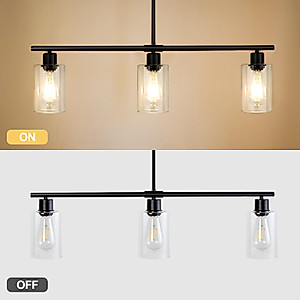 KMaiPem Kitchen Island Lighting, 3 Lights Black Linear Chandelier with Glass Shade, Industrial Kitchen Pendant Lighting over Island, Modern Chandelier for Dining Living Room Bar Pool Table Light