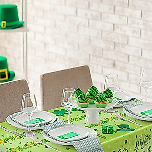 HAKOTI 3 Pieces St. Patrick's Day Tablecloth - Lucky Clover Gnome Tablecloth Irish Holiday Party Supplies Disposable Plastic Rectangular Waterproof Table Cover for St. Patrick's Theme Party