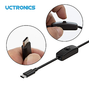 UCTRONICS for Raspberry Pi 4 Power Supply with Switch, 5V 3A USB Type C Charger Adapter with 3.3ft ON/Off Switch Cable, Black
