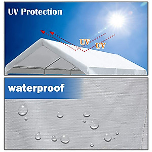 Abba Patio Replacement SideWall Cover for 10 x 20 ft Carport Shelter Garage UV Water Resistant SideWall Tarp with Rings (Frame & Top Cover Not Included), for 6 Legs Carport, White