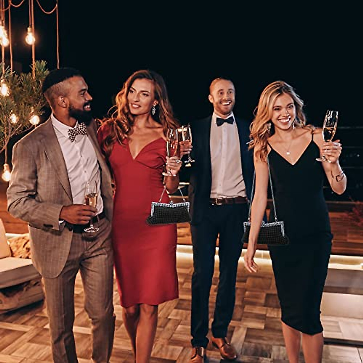 SelfTek Black Clutch Purses Evening Bag for Women, Sparkly Rhinestone Purses Crystal Bag with Short & Long Chain for Women Wedding Prom Party