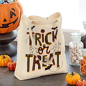 Hallmark 13" Large Halloween Tote Bag ("Trick or Treat," Bats and Spiders) Reusable Canvas Bag for Trick or Treating, Grocery Shopping and More