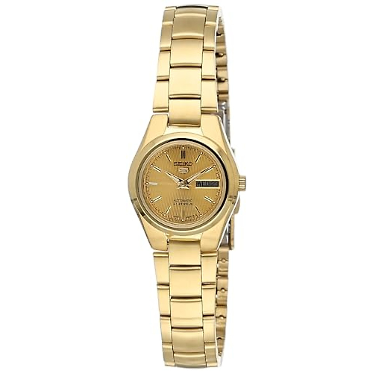 Seiko Men's SNXL72 Seiko 5 Automatic Gold-Tone Stainless Steel Bracelet Watch with Patterned Dial