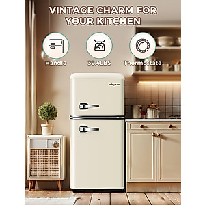 Anypro 3.2 Cu.Ft Fridge with Freezer, 2 Door Retro Refrigerator with 7 Level Thermostat, Adjustable Removable Glass Shelves for Bedroom Office Apartment Dorm Bar, White