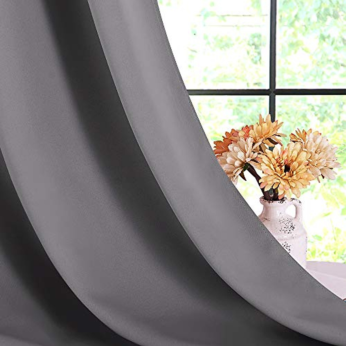 NICETOWN Grey Blackout Curtain Panels for Bedroom, Thermal Insulated Grommet Top Blackout Draperies and Drapes for Basement (2 Panels, W70 x L54-inch, Grey)