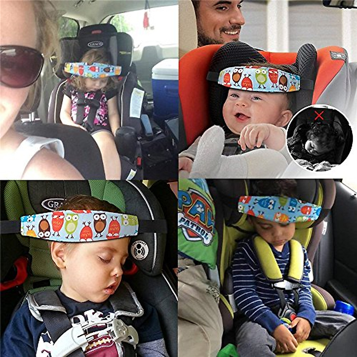 Toddler Adjustable Neck Support Pillow & Safety Head Support Band for Car Seat, Baby Child Infant Head Neck Protection, Pink Owl