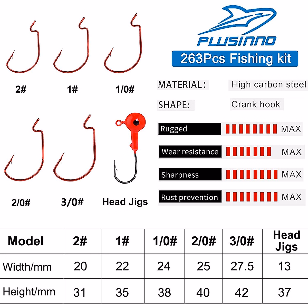 PLUSINNO Fishing Net Fish Landing Net, 263pcs Fishing Tackle Kit with Tackle Box