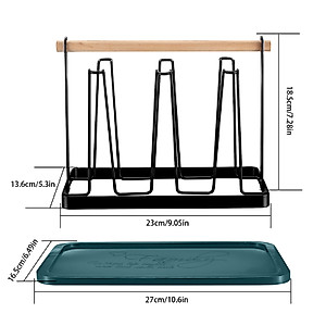 wugongshan Water Bottle Drying Rack, Cup Drying Rack, Coffee Mugs Wine Glass Drying Rack, Tumbler Bottle Drying Drainer Stand with Wood Handle & Removable Draining Tray for Kitchen Countertop