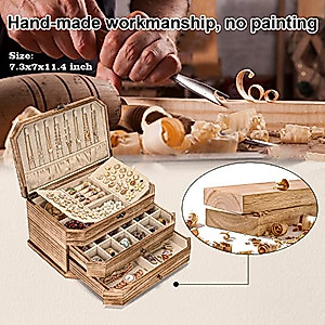 Honiway Jewelry Box 4 Layer Jewelry Organizer Rustic Wooden Jewelry Boxes for Women Girl Man Jewelry Storage with Large Capacity for Necklace Bracelet Earring Ring