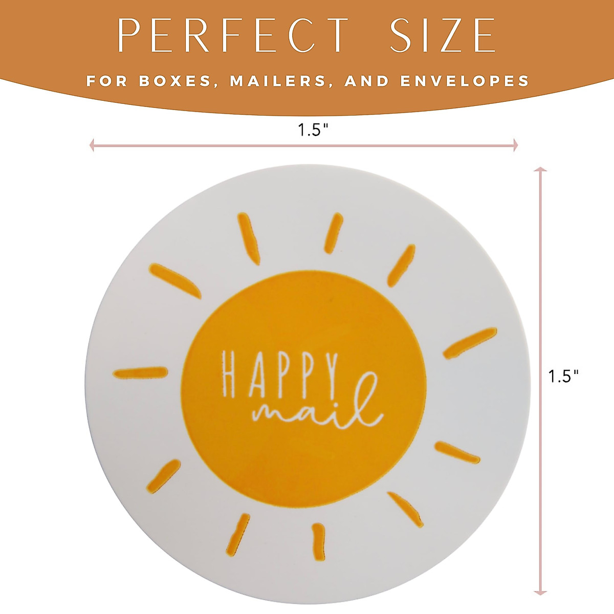 Happy Mail Stickers | Sending Sunshine Yellow Boho Stickers | Cute Packaging for Small Business | 1 Roll with 500 - Round Envelope Seals | 4 Unique Designs | Sunshine Party, Small Business Supplies