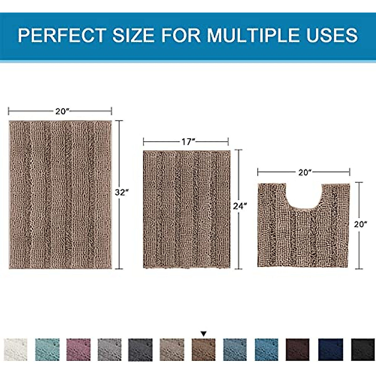 H.VERSAILTEX Item Striped Chenille Rug Pack 2-20" x 32"/17" x 24" and Pack 2-20" x 32"/20" x 20" Bundle