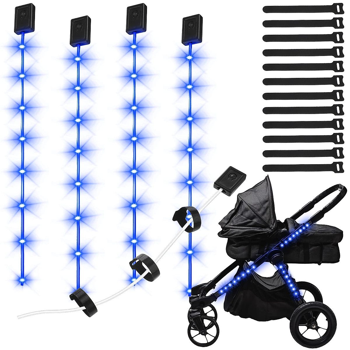 4 Sets Stroller Lights for Night, LED Lights for Baby Strollers, Walking Light for Strollers Battery Powered Safety Strip Light for Scooter, Bikes, Baby Strollers Accessories, Blue