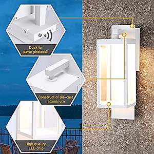 Inowel Outdoor Wall Sconce Lantern Dusk to Dawn Sensor White LED Exterior Light IP54 Waterproof Classic Wall Light Aluminum Wall Mount Lamp Lighting for Porch Front Door Garden 13W 800Lm 3000K
