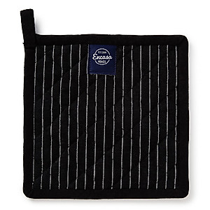 Encasa Homes 8 inches Oven Microwave Potholders (2 pc Set) for Kitchen Cooking & Baking - Heat Resistant, Thick & Safe, Protection of Hands from Hot Utensils - Butcher Stripes Black