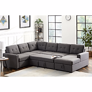 FANYE U Shaped Oversized Upholstered Sectional Sofa with Pull Out Sleeper Couch Bed and Storage Chaise Lounge, U-Shaped Sofa & Couch for Living Room Furniture Sets